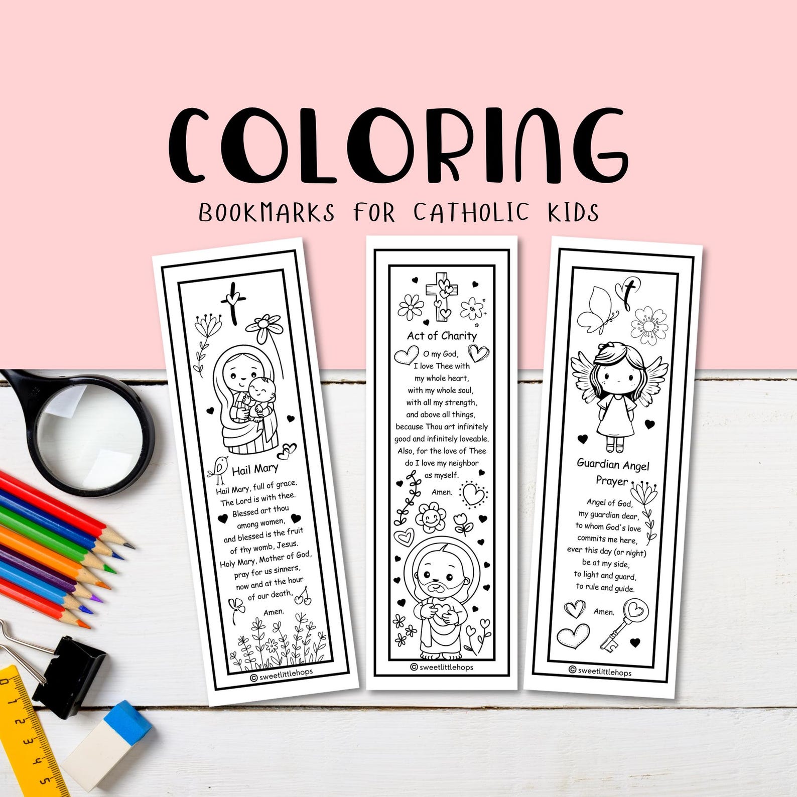 Catholic Coloring Bookmarks for Kids | Prayers, Jesus, Mary (digital ...