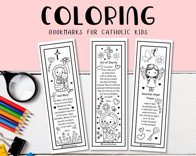 Catholic Coloring Bookmarks for Kids | Prayers, Jesus, Mary (digital ...