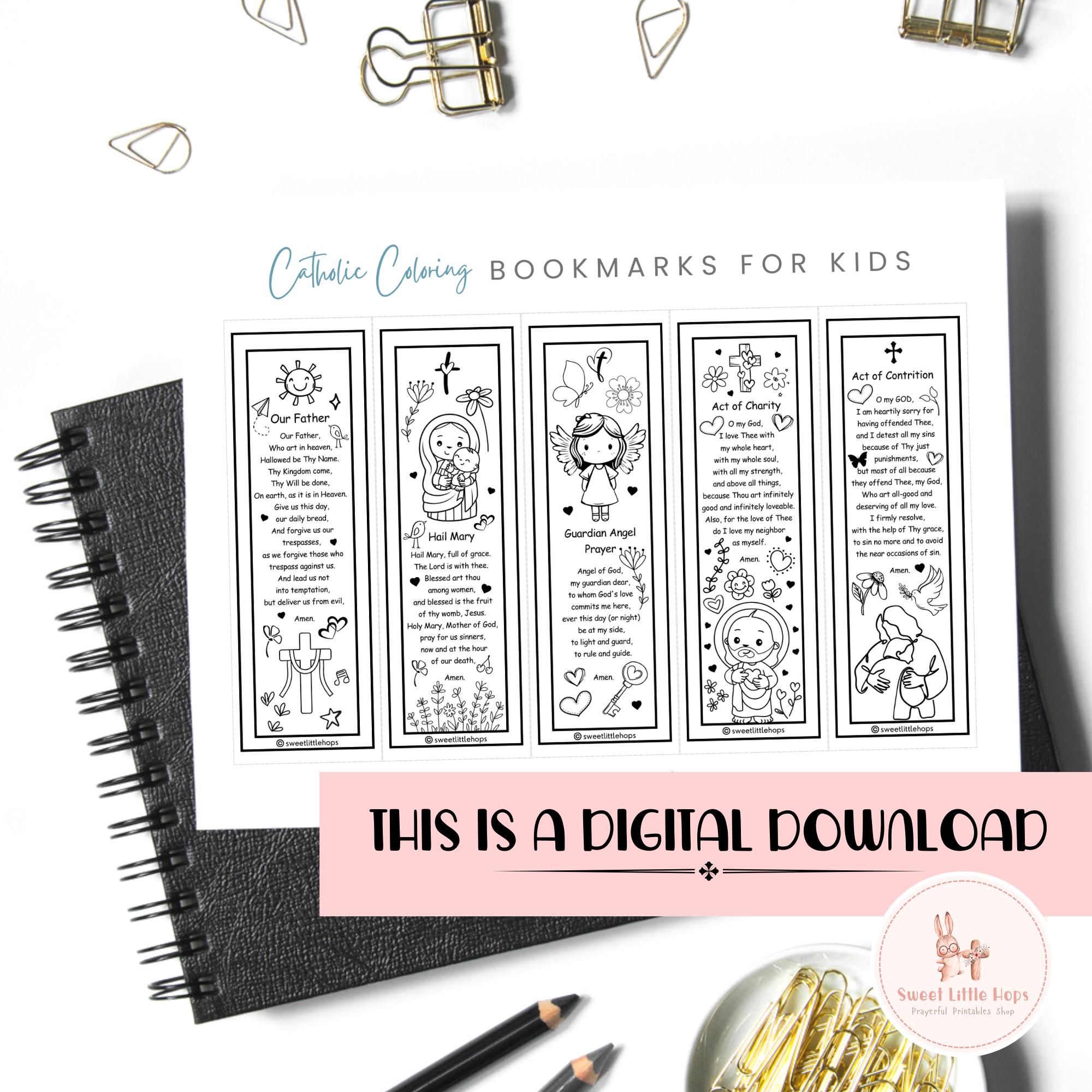 Catholic Coloring Bookmarks for Kids | Prayers, Jesus, Mary (digital ...