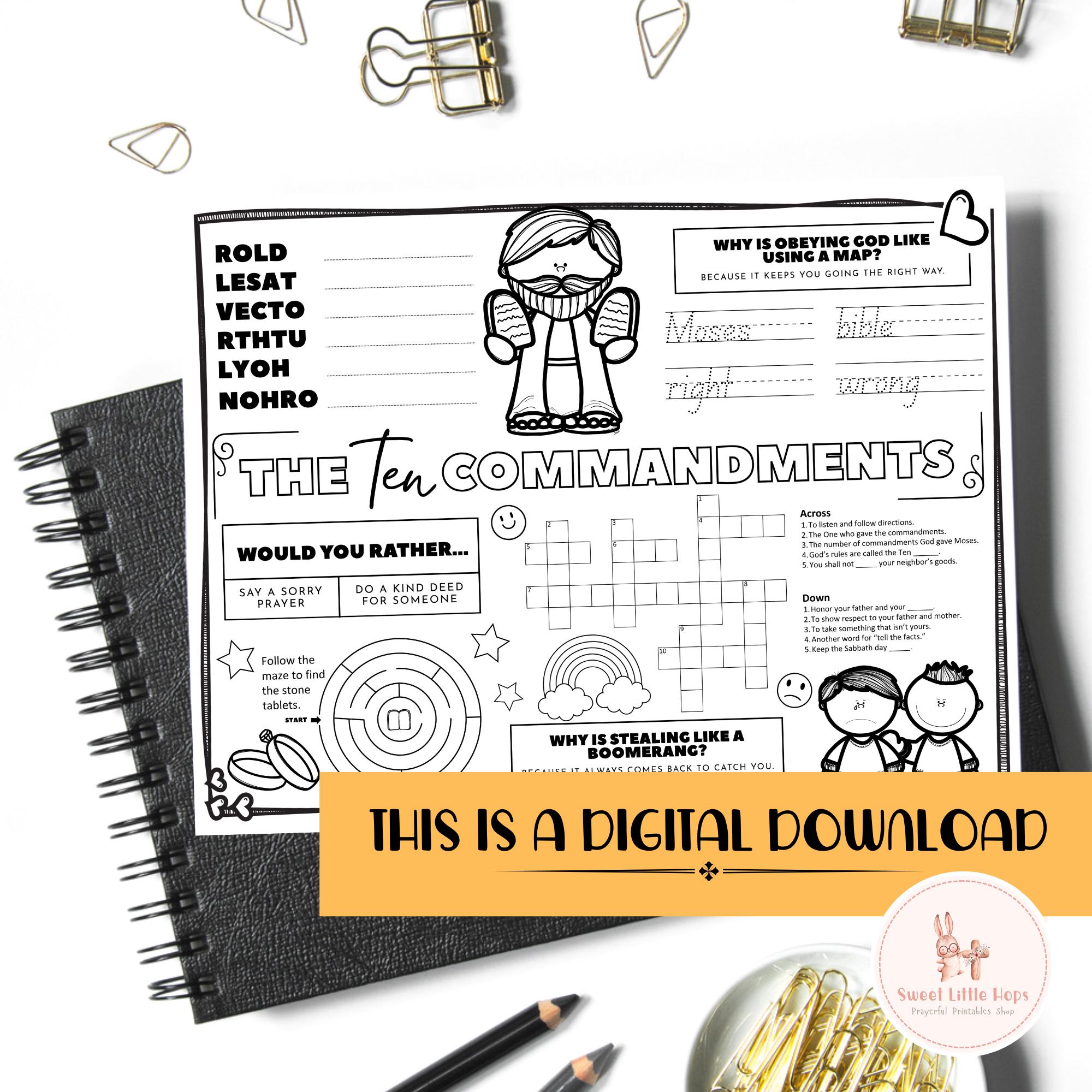 Ten Commandments Activity Placemat for Catholic Religious Education and ...