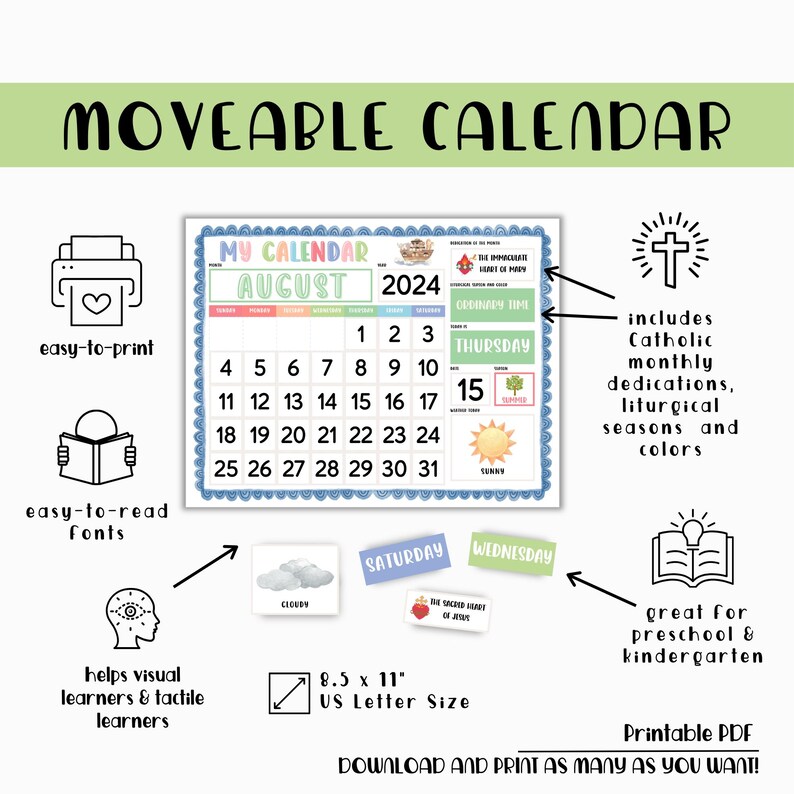 Catholic Kids Daily Calendar | Homeschool Printable (digital Download ...