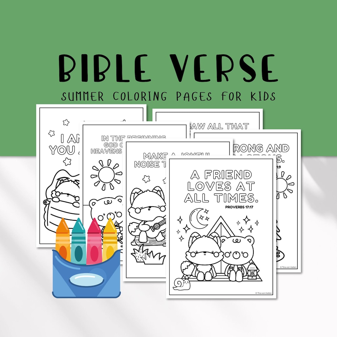 Printable Bible Verse Coloring Pages, Summer Camp Theme (digital ...