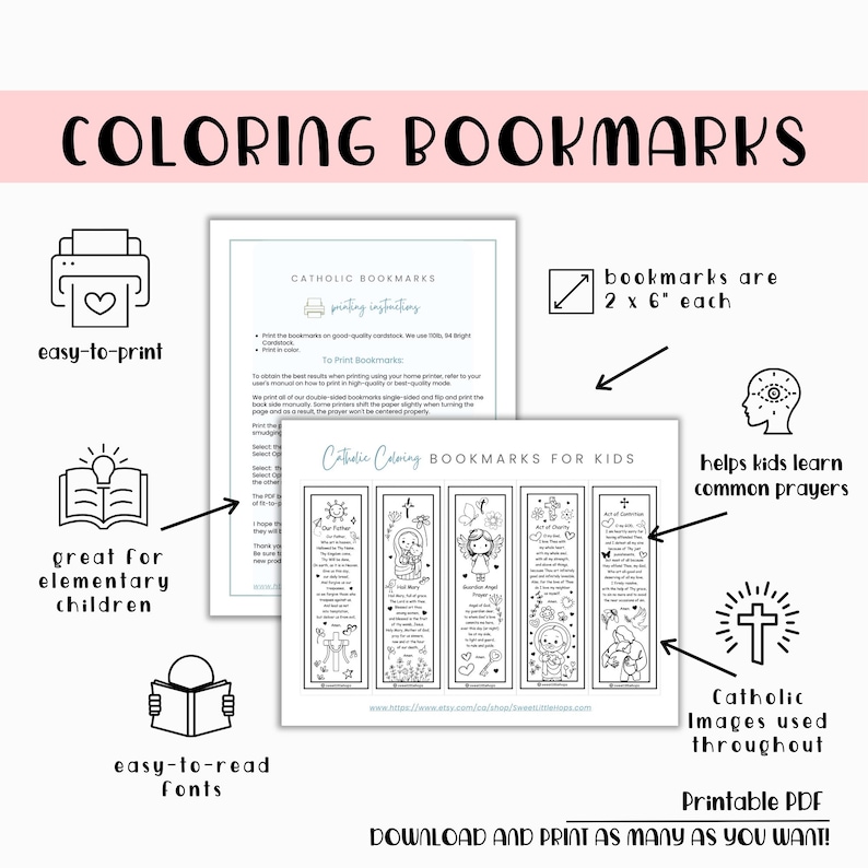 Catholic Coloring Bookmarks for Kids | Prayers, Jesus, Mary (digital ...