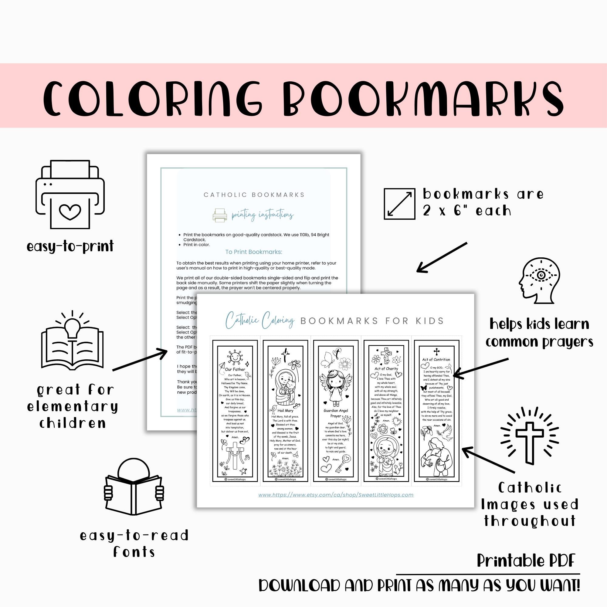 Catholic Coloring Bookmarks for Kids | Prayers, Jesus, Mary (digital ...