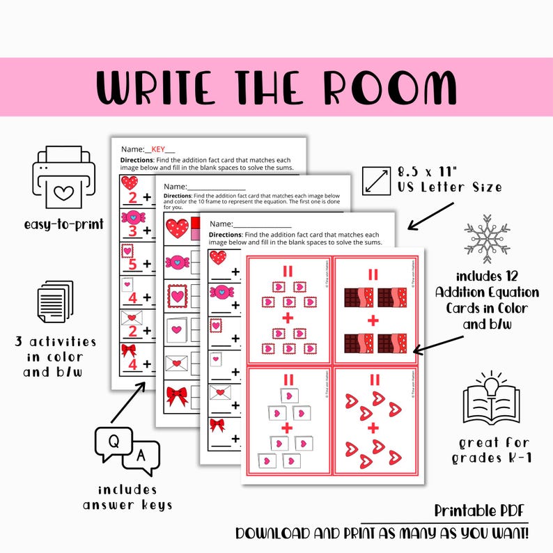 Kindergarten Math Centers - Addition Facts 1-10 - Counting Activity ...
