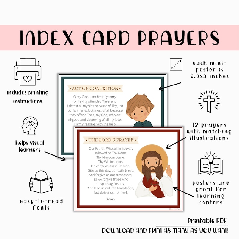 Catholic Prayer Mini-posters for Kids | Homeschool Resource (digital ...