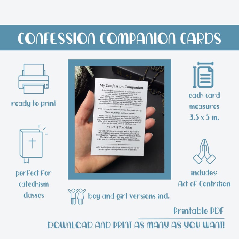 Confession Companion Cards for Kids Catholic Education Examination of ...