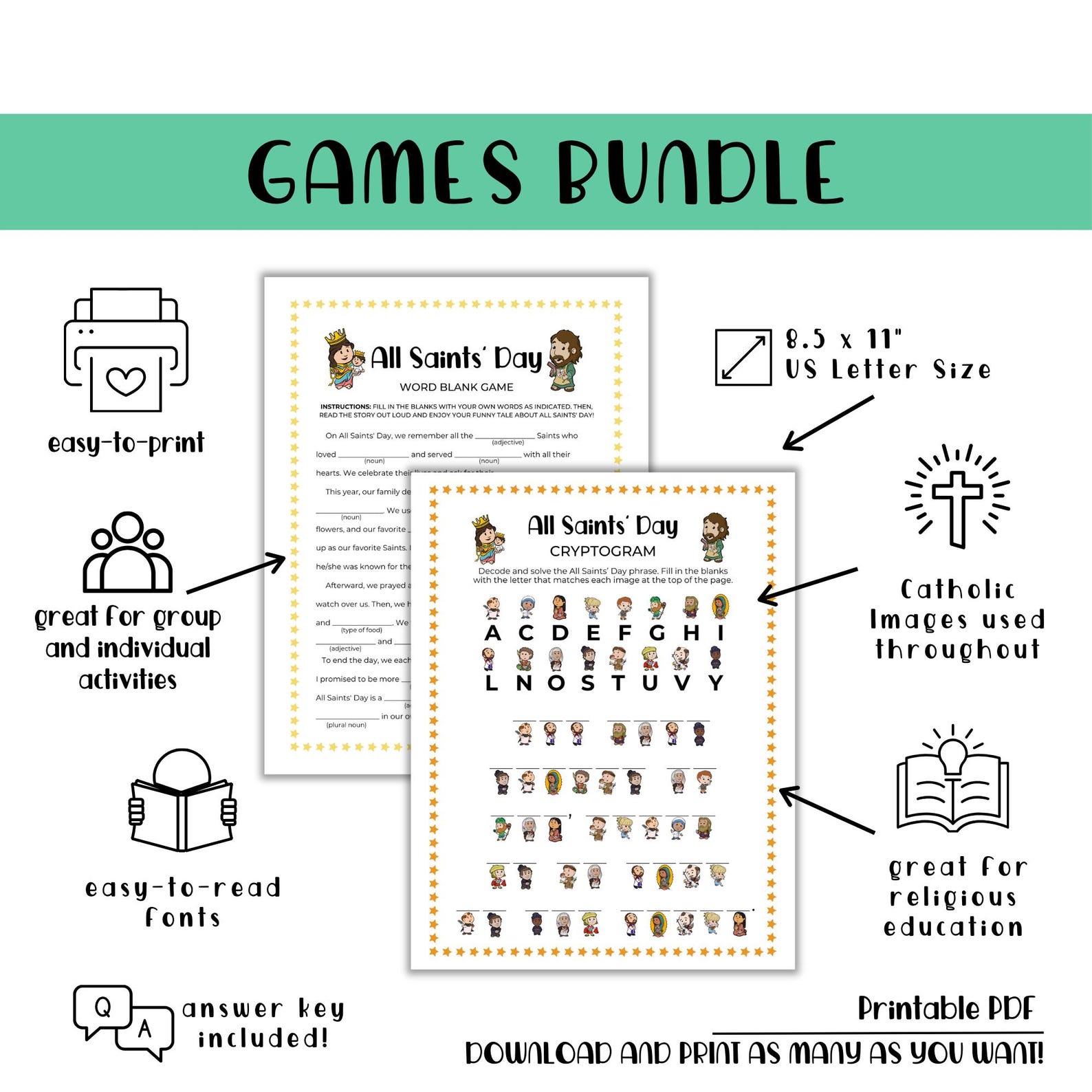 All Saints' Day Games Bundle | Catholic Education | Catholic Homeschool ...