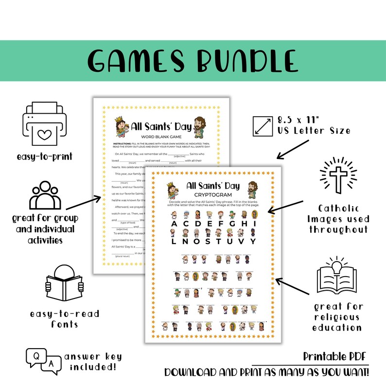 All Saints' Day Games Bundle | Catholic Trivia, Riddles (digital ...