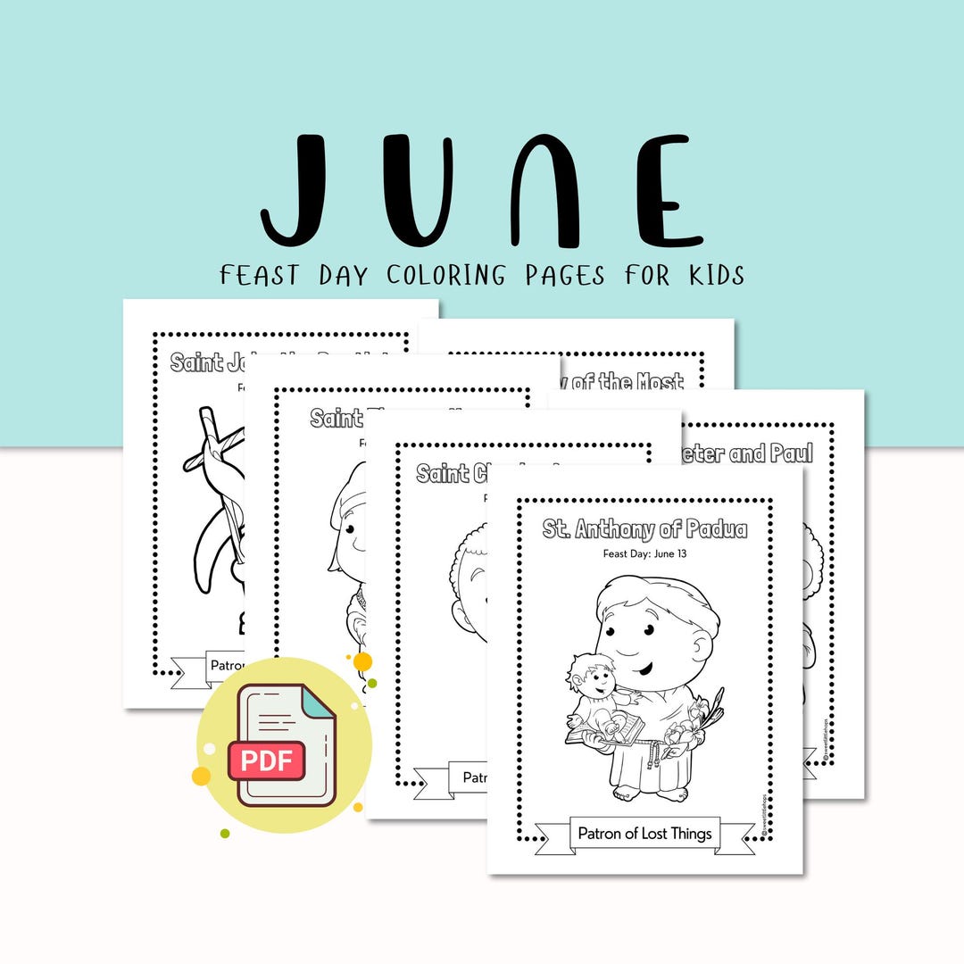 June Feasts Catholic Coloring Pages – Saints & Feast Days (PDF Pattern ...