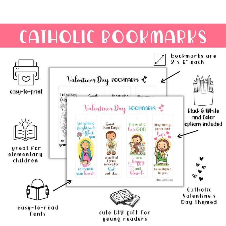 Catholic Valentine's Day Bookmarks for Kids | Saint Quotes (digital ...