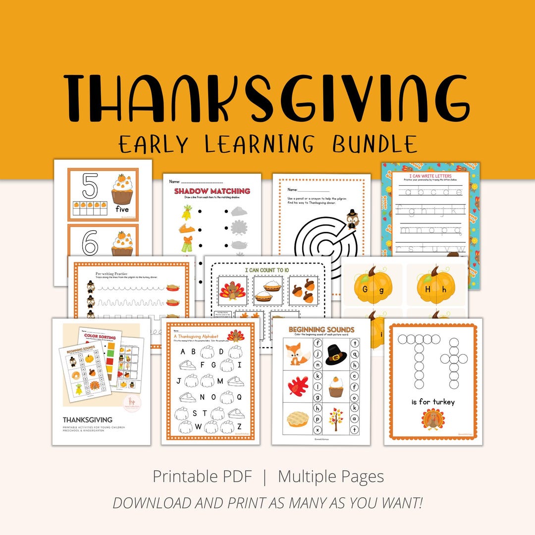 THANKSGIVING PRESCHOOL Activity Bundle | Preschool / Kindergarten ...