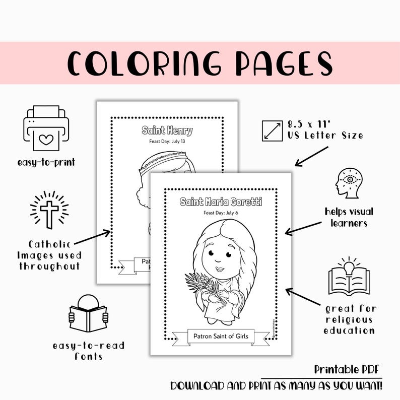 July Feasts Catholic Coloring Pages - Catholic Education - July Saints ...