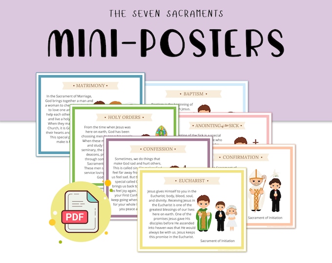 Seven Sacraments – Based on a Vintage Holy Card – Catholic Art Print ...