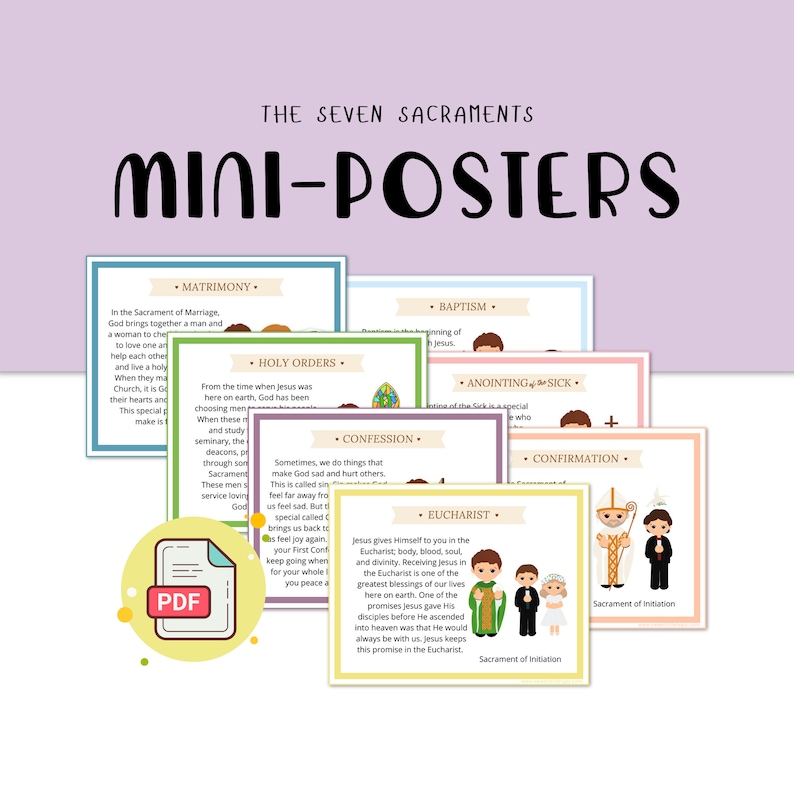 Seven Sacraments Mini-posters for Catholic Kids | Catholic Education ...