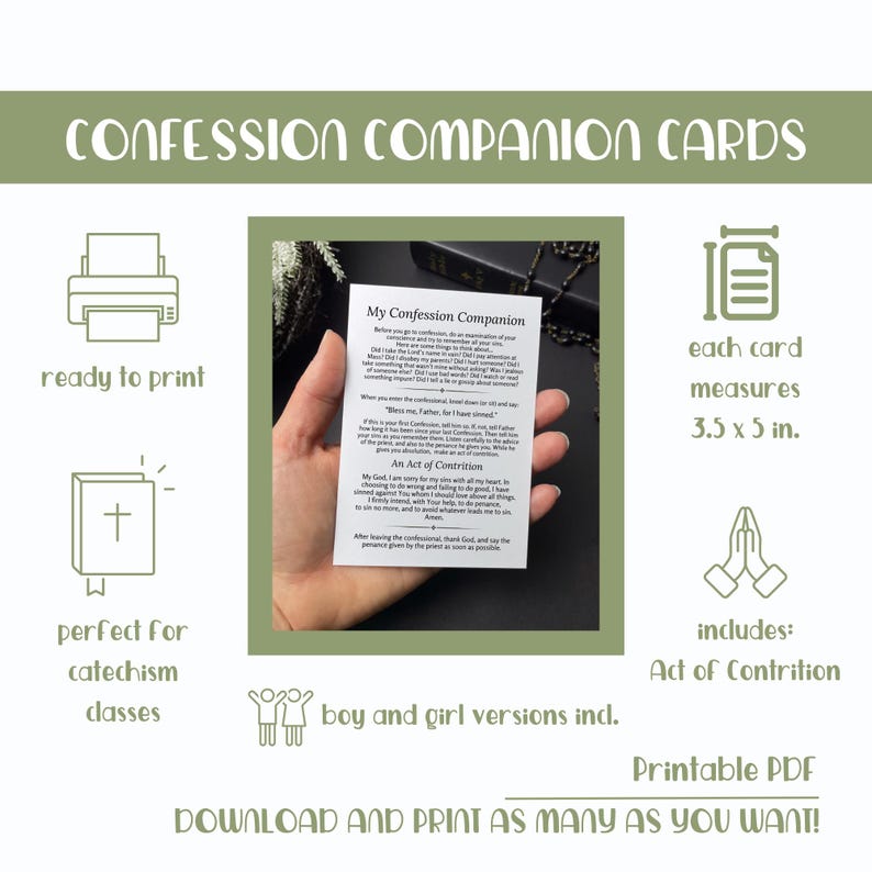Confession Companion Cards for Kids | Catholic Education | Examination ...