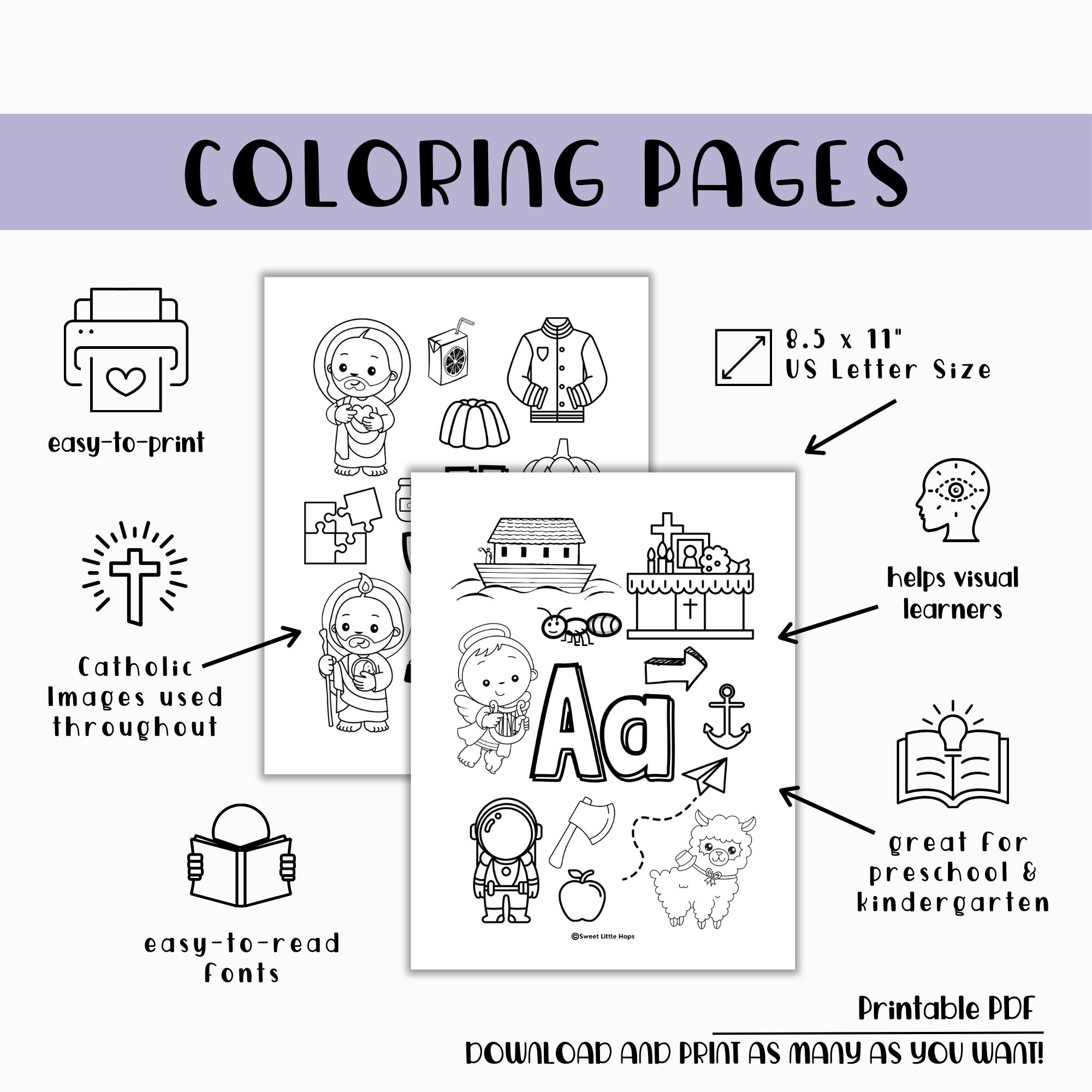 Catholic ABC Coloring Pages for Preschool | Catholic Preschool Letter ...