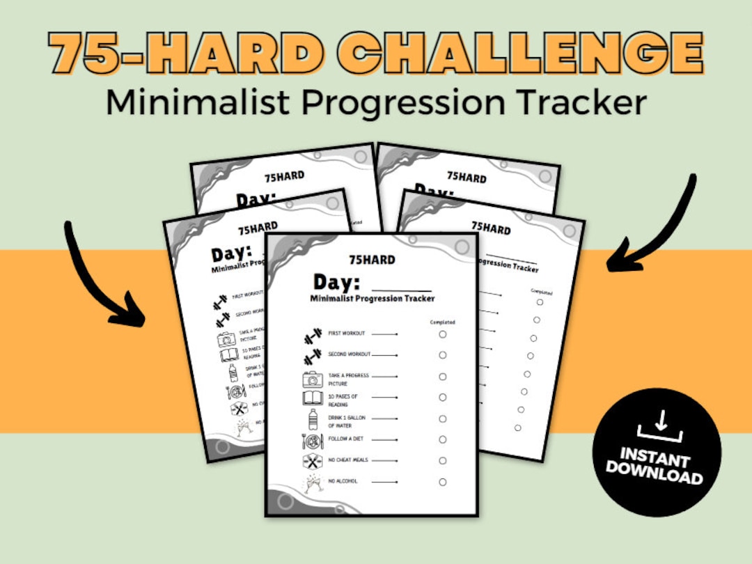 75 Day Hard Challenge Minimalist Simple Progression Tracker Planner, 75 ...