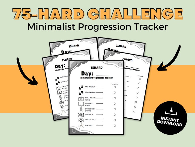75 Day Hard Challenge Minimalist Simple Progression Tracker Planner, 75 ...