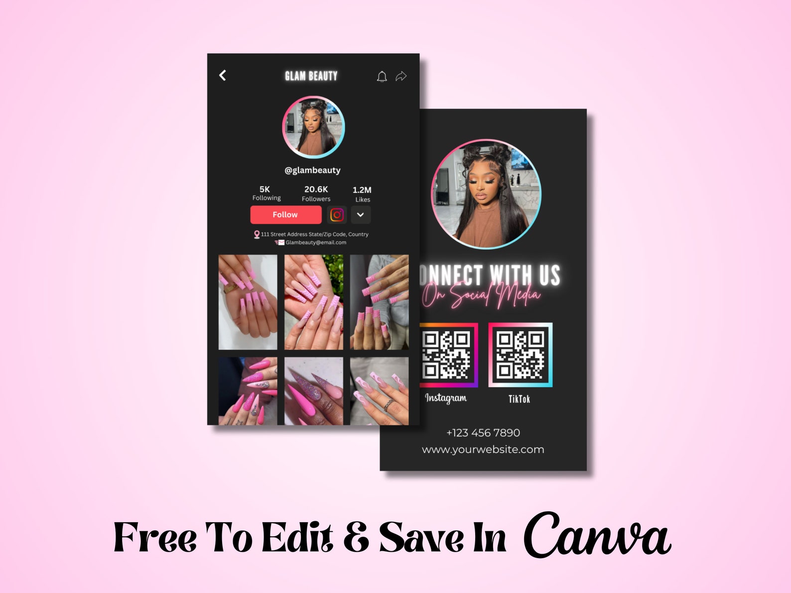 TikTok QR-Code Visitenkarte Vorlage: Social Media Design (Canva ...