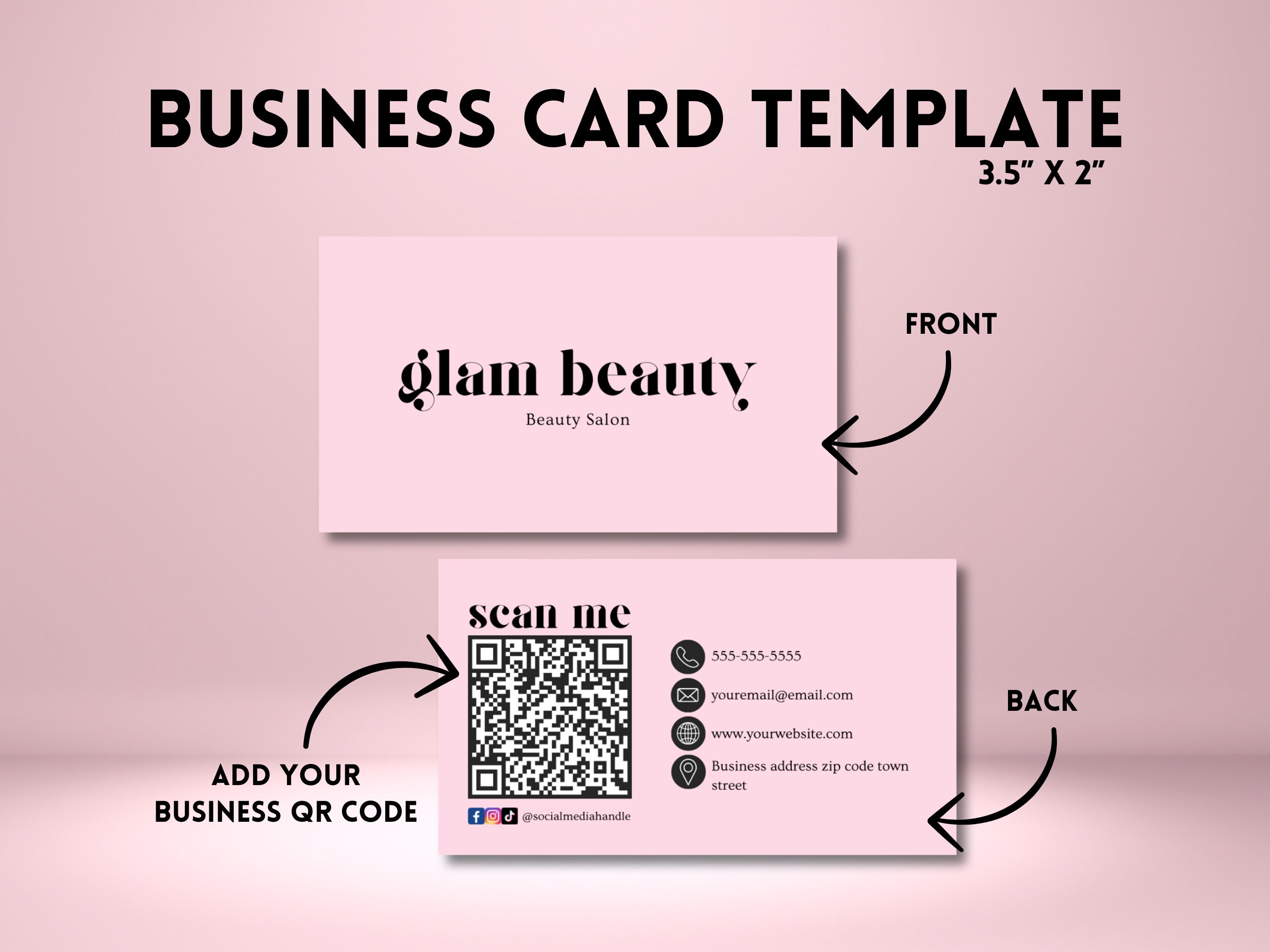 Pink Minimalist Business Card Template: DIY QR Code Design (canva ...