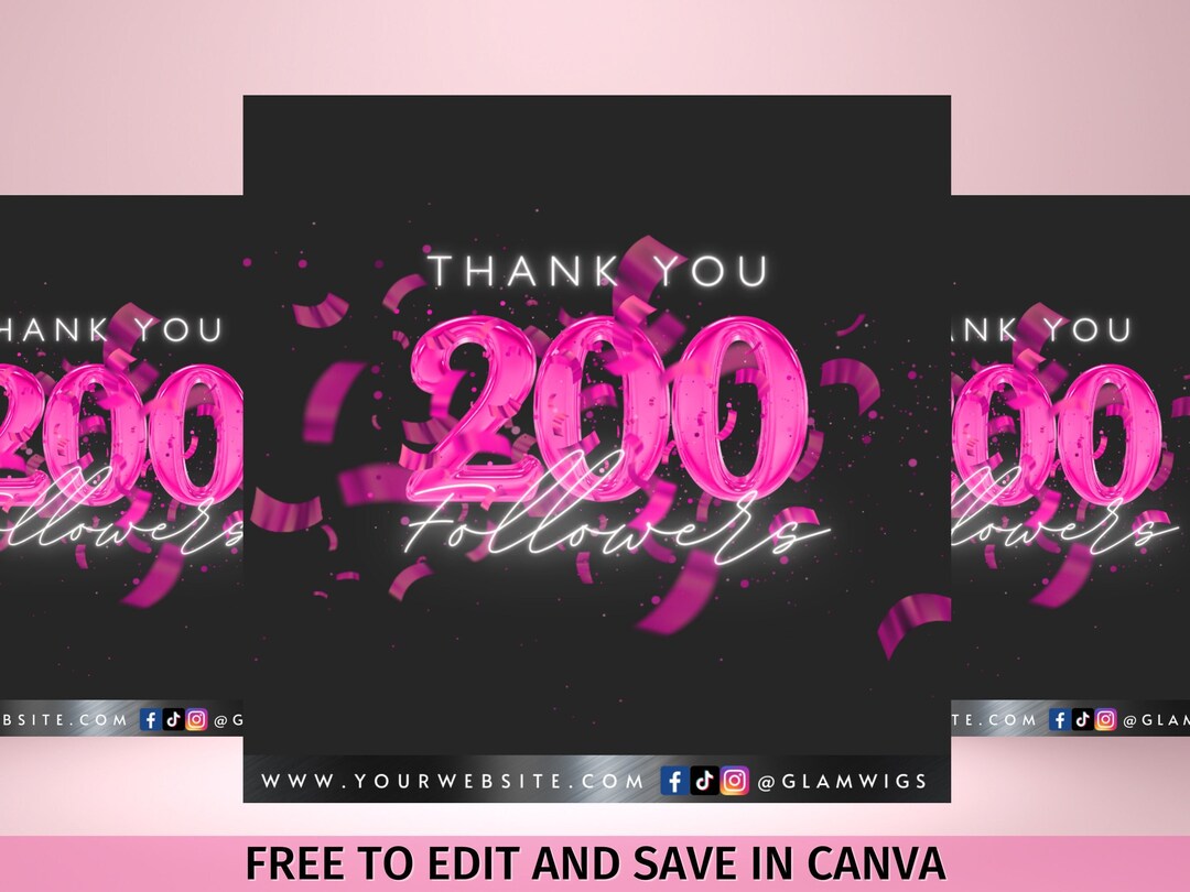 200 Followers Celebration Flyer: Pink Social Media Template (canva ...