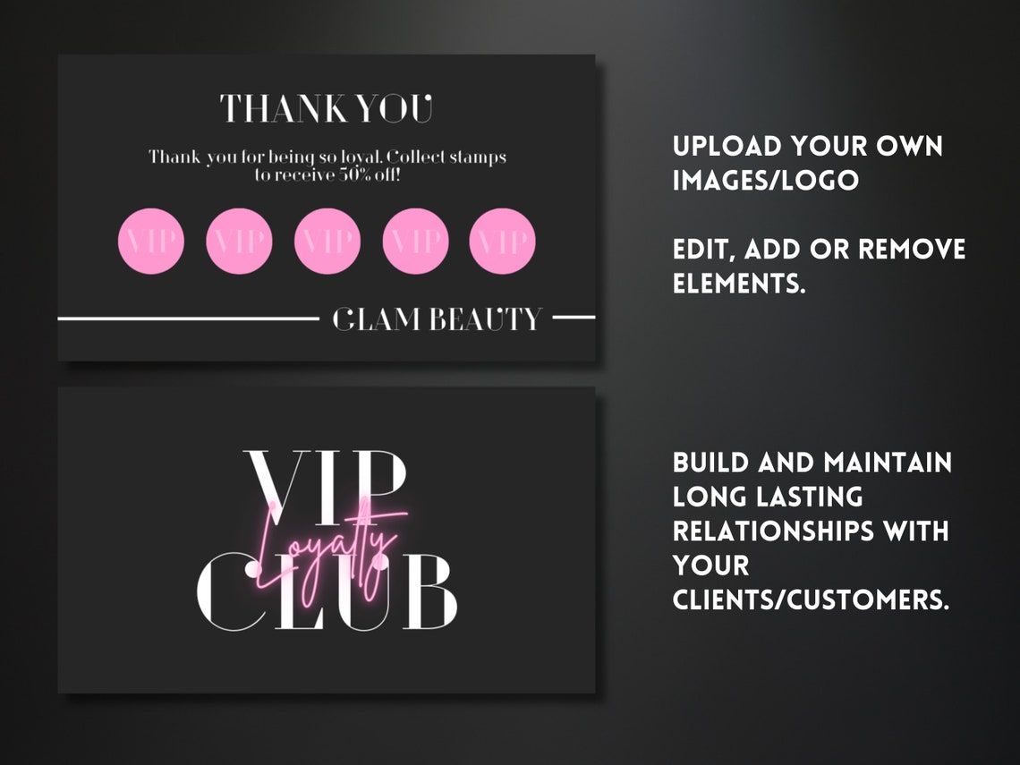 Editable VIP Loyalty Card Template: Salon Business Rewards (DIY Canva ...