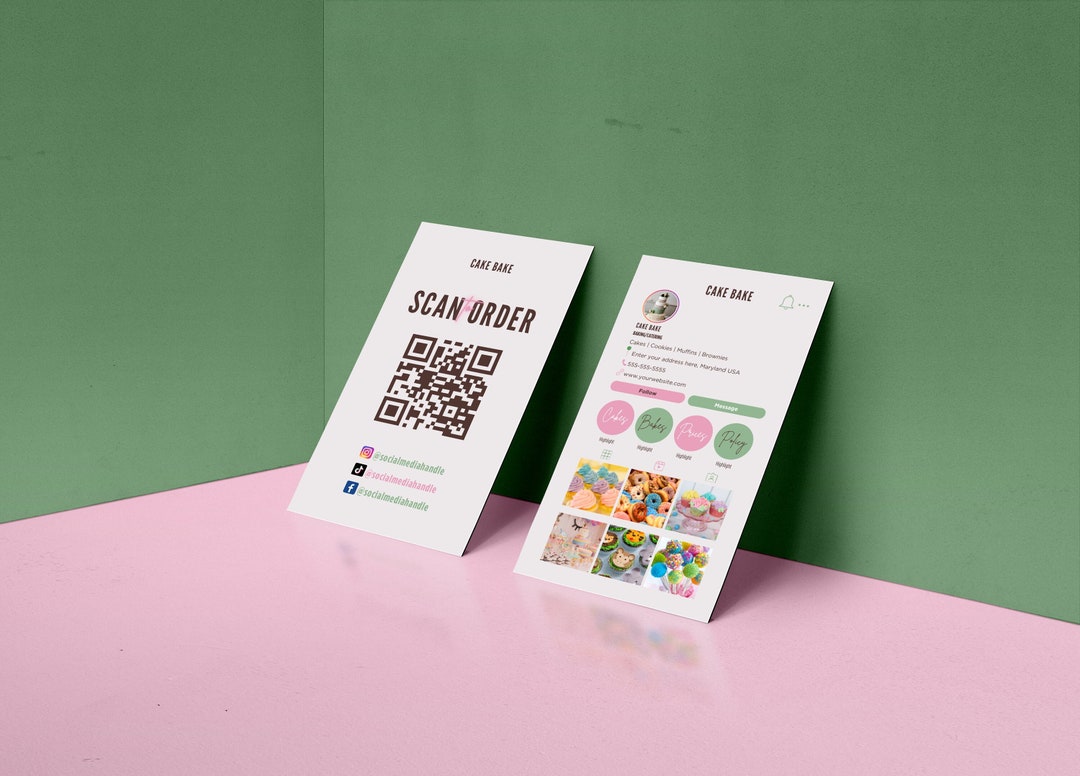 Instagram Business Card Template, QR Code Card, IG Business Card, Cake ...