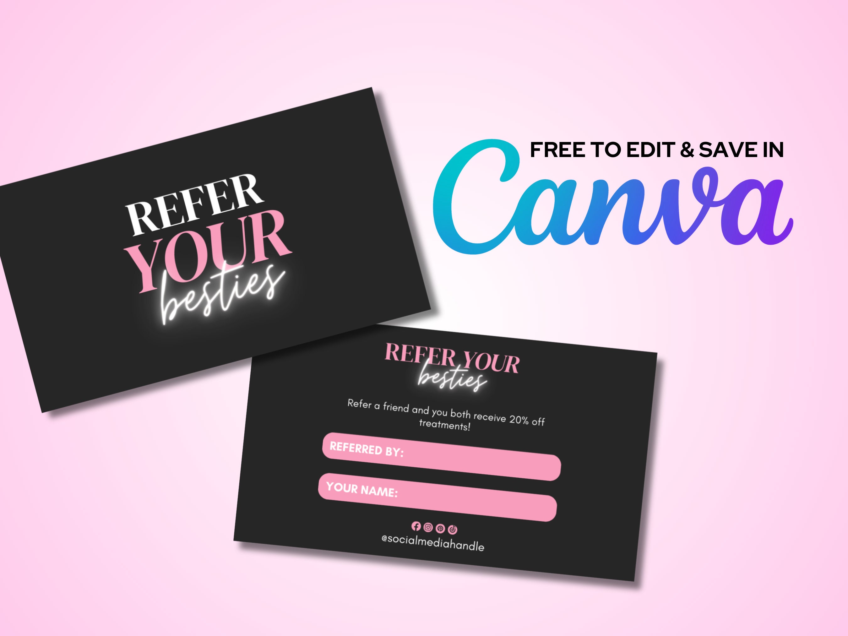 Beauty Referral Card, Canva Template Design, Nail Business Rewards Card ...