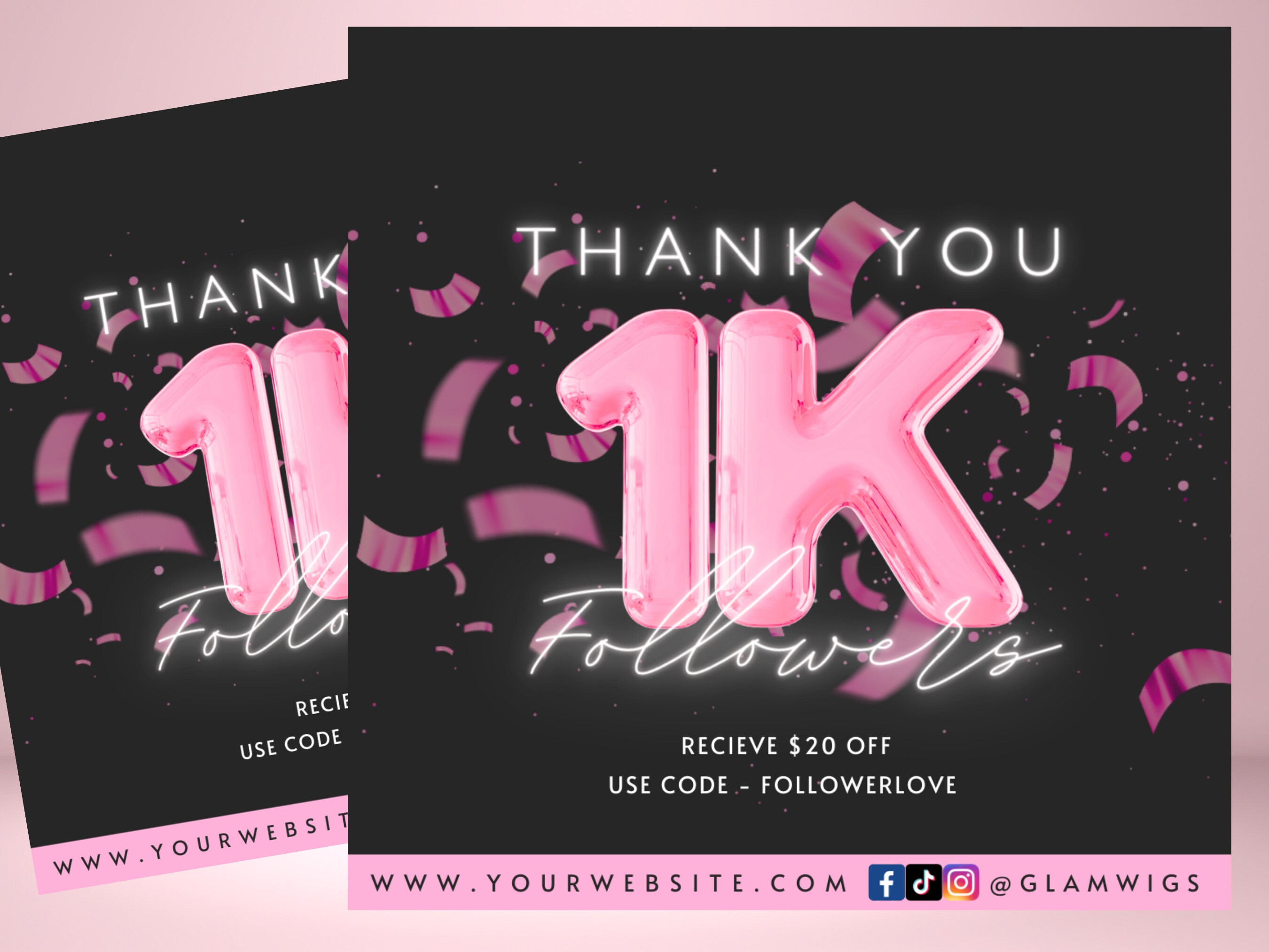 1K Followers Celebration Flyer: Beauty Boutique Canva Template (digital ...