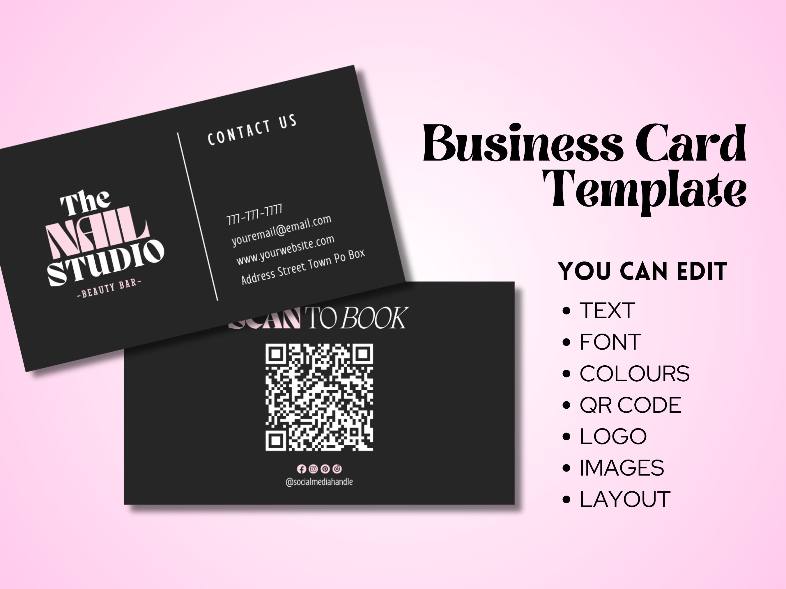 Editable Beauty Business Card Template: QR Code Salon Card (digital ...