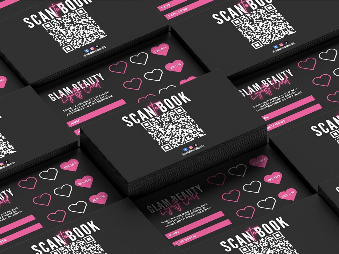 Neon Pink Loyalty Card Template, QR Code Card, Customer Reward Card ...