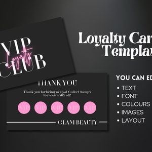 Editable VIP Loyalty Card Template: Salon Business Rewards (DIY Canva ...