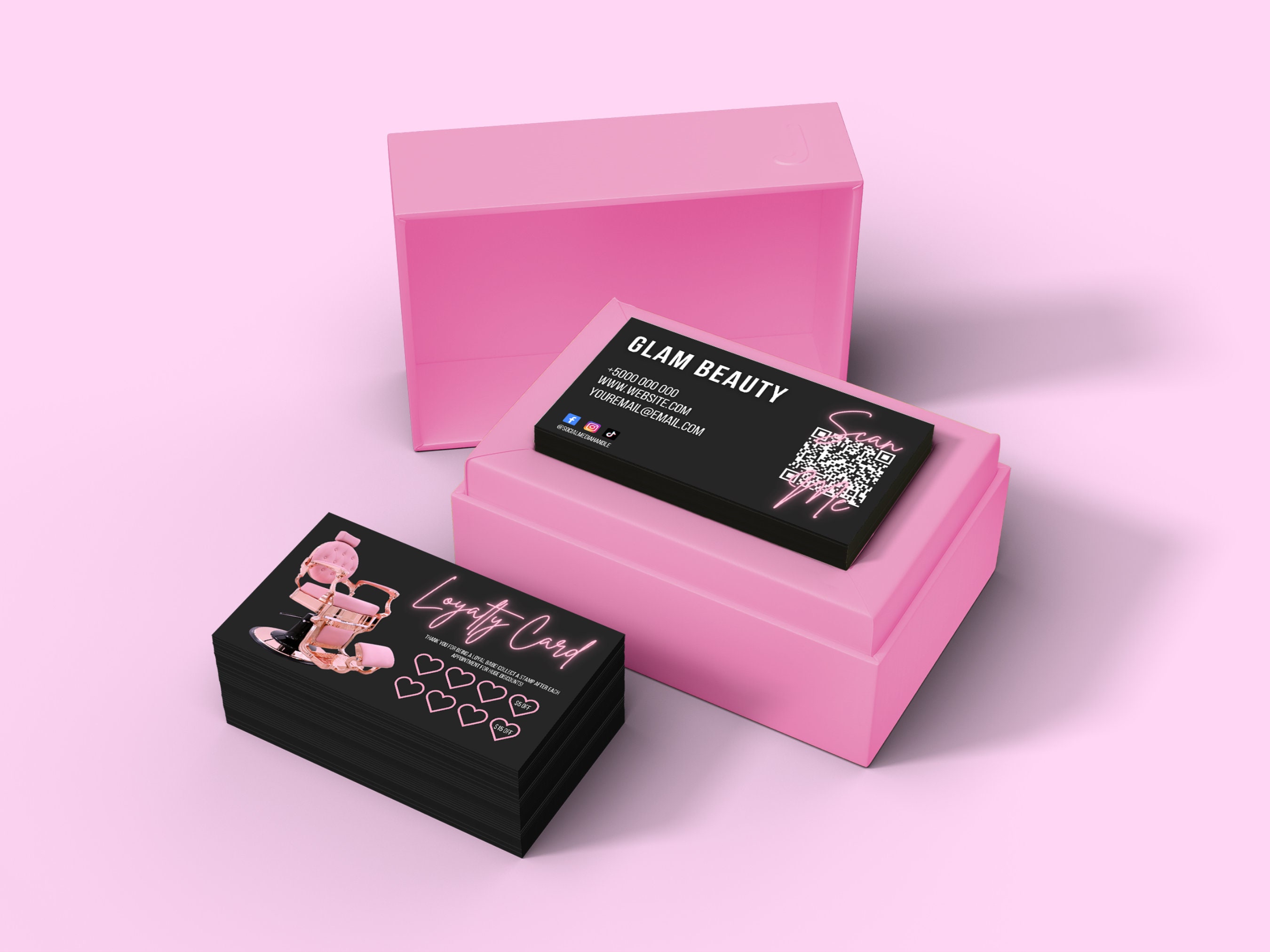 Neon Pink Loyalty Card Template, QR Code Card, Customer Reward Card ...