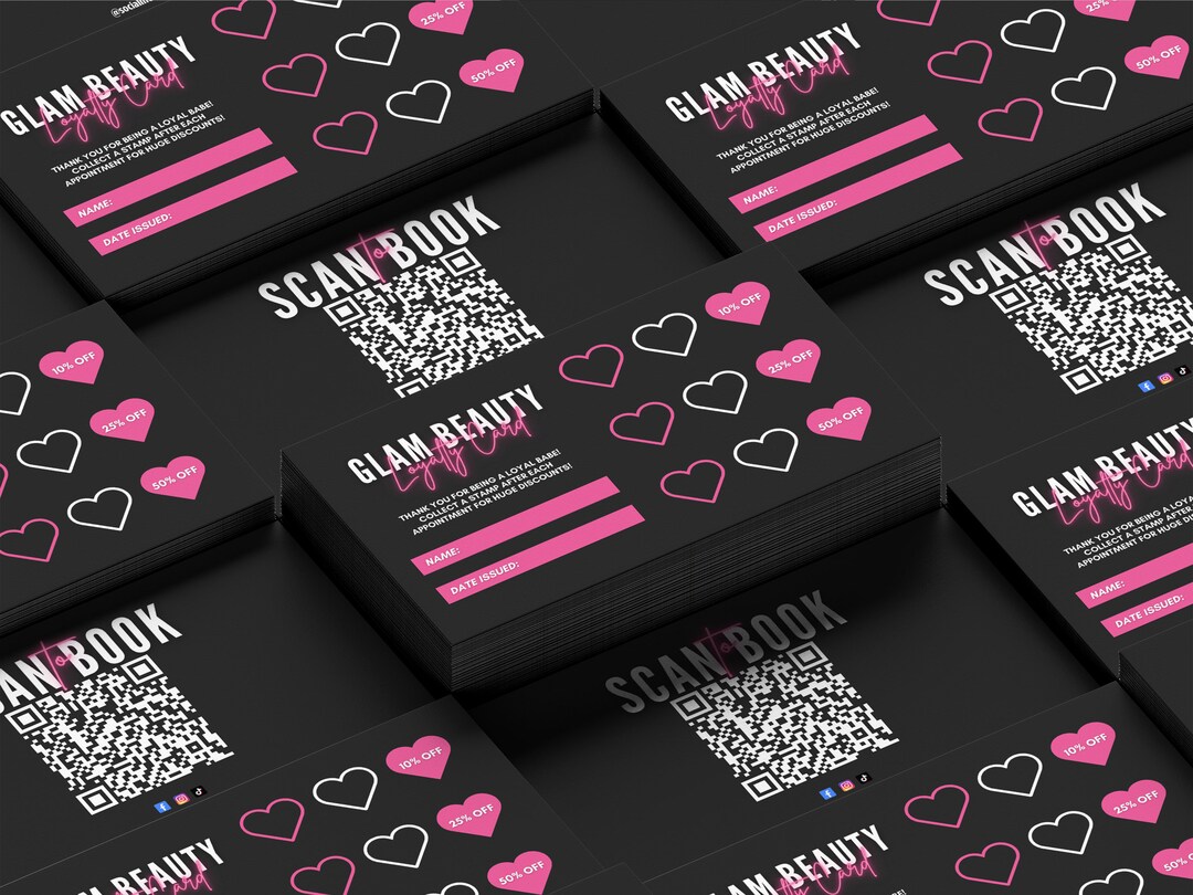 Neon Pink Loyalty Card Template, QR Code Card, Customer Reward Card ...