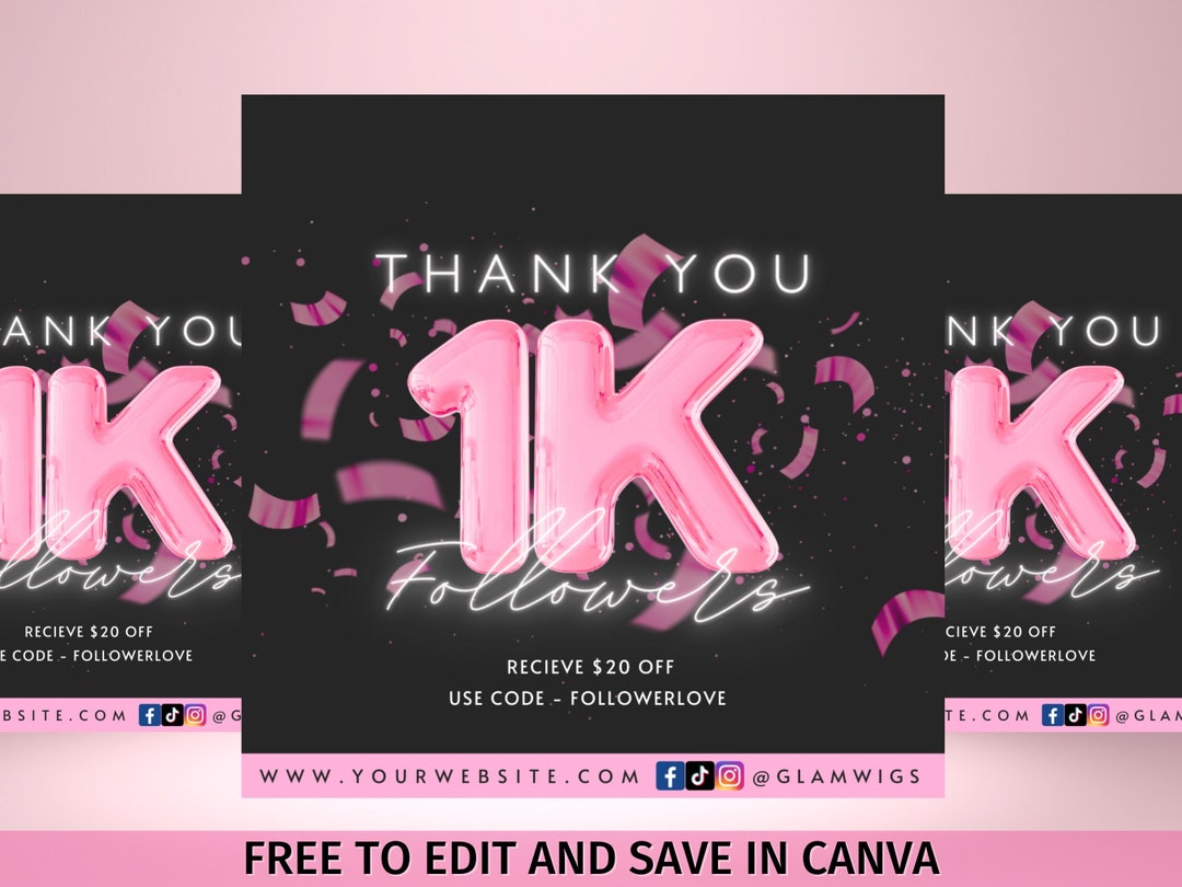 1K Followers Celebration Flyer: Beauty Boutique Canva Template (digital ...