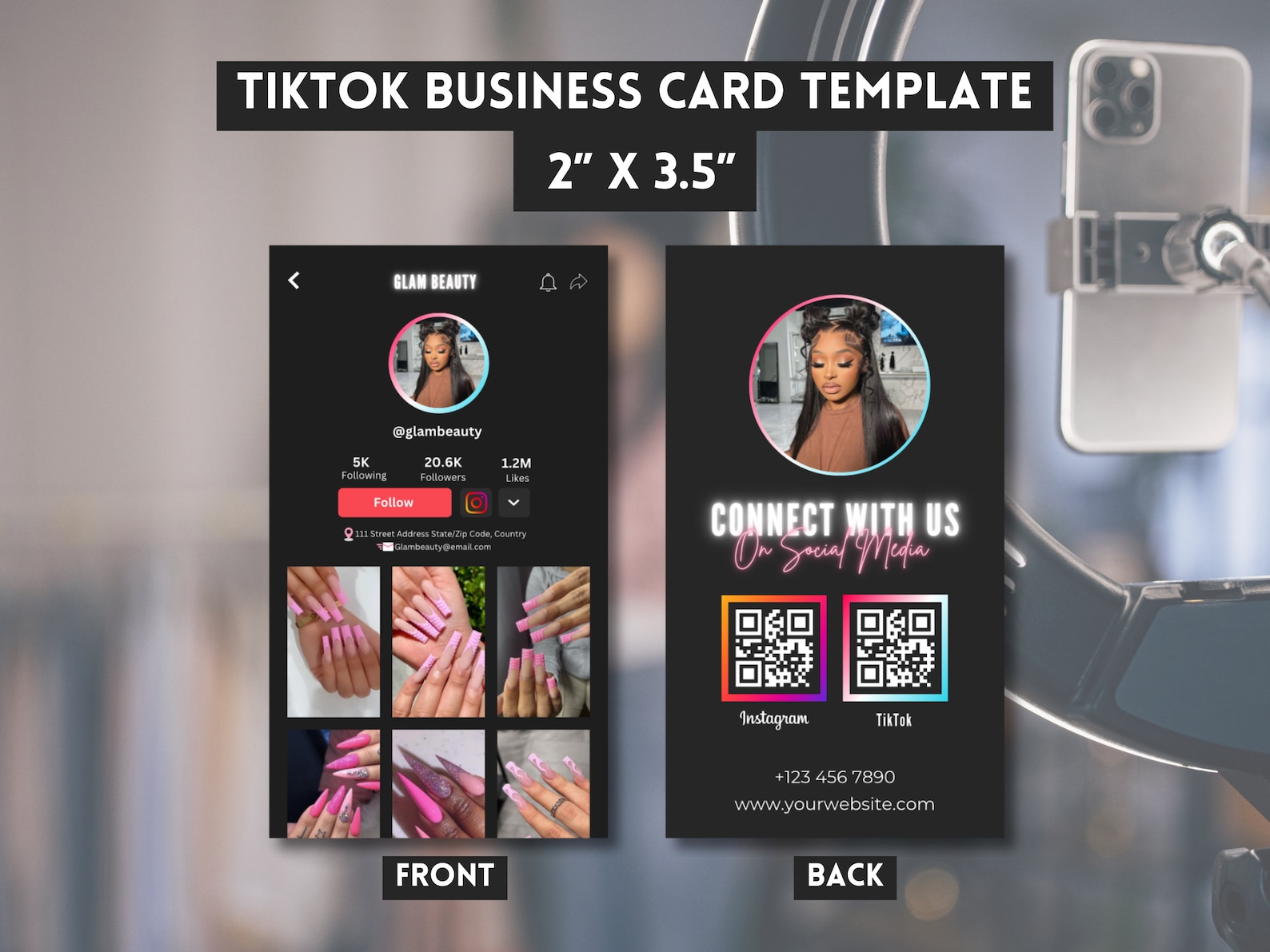 2024 Tik Tok Business Card Template, QR Code Card, Social Media Card ...