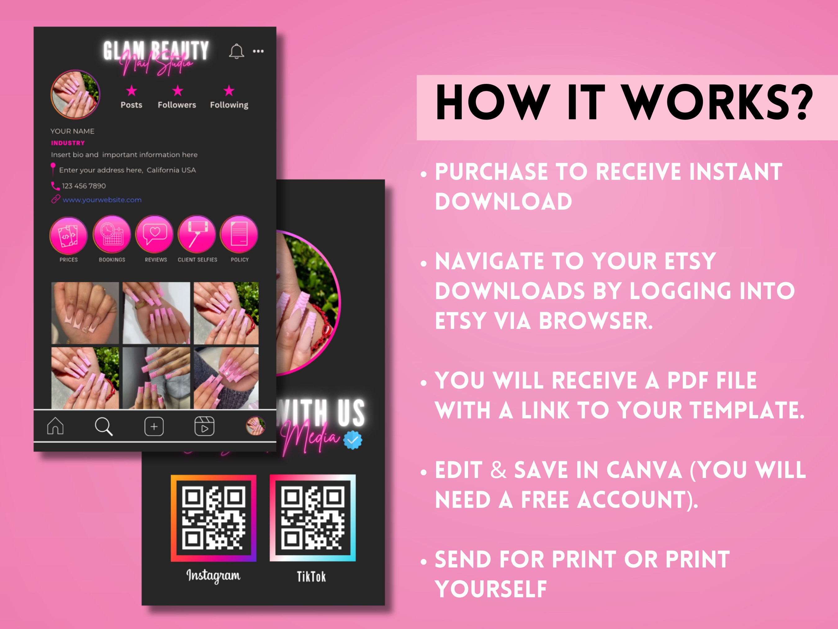 Instagram Business Card Template, QR Code Card, IG Influencer Card ...