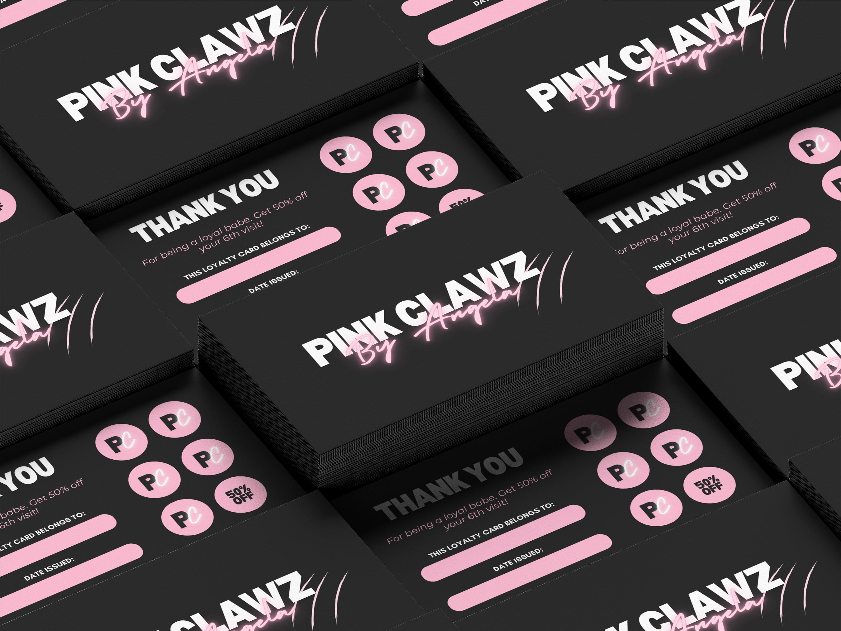 Nail Salon Loyalty Card Template: Black and Pink Rewards (DIY Editable ...