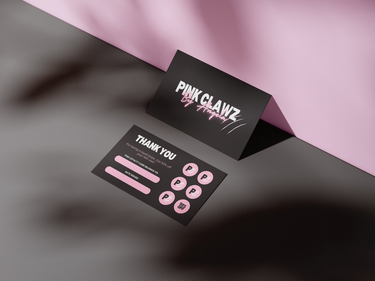 Nail Salon Loyalty Card Template: Black and Pink Rewards (DIY Editable ...