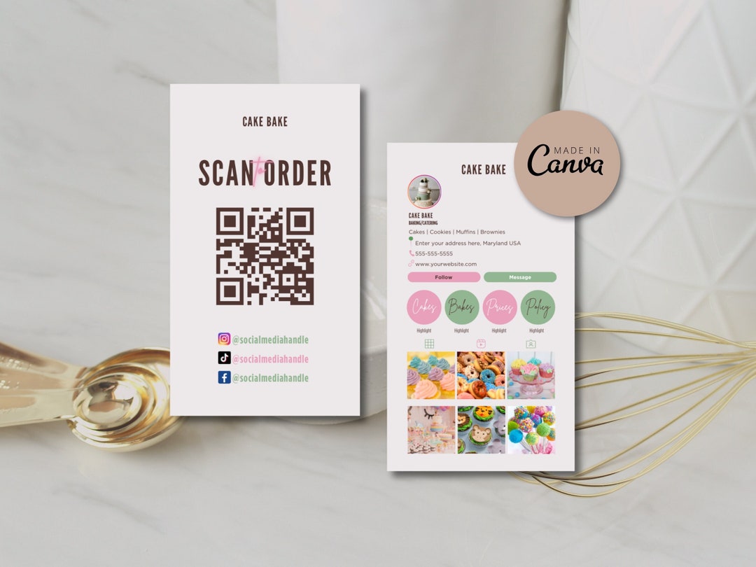 Instagram Business Card Template, QR Code Card, IG Business Card, Cake ...