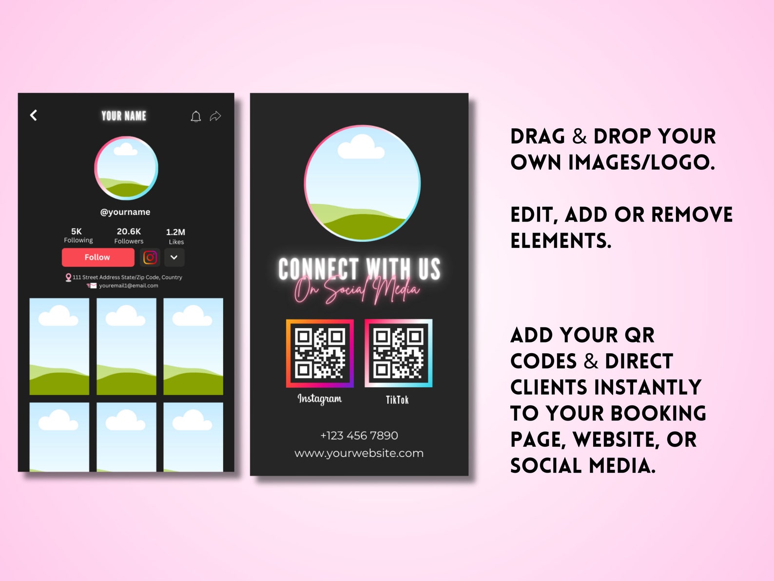 TikTok QR-Code Visitenkarte Vorlage: Social Media Design (Canva ...