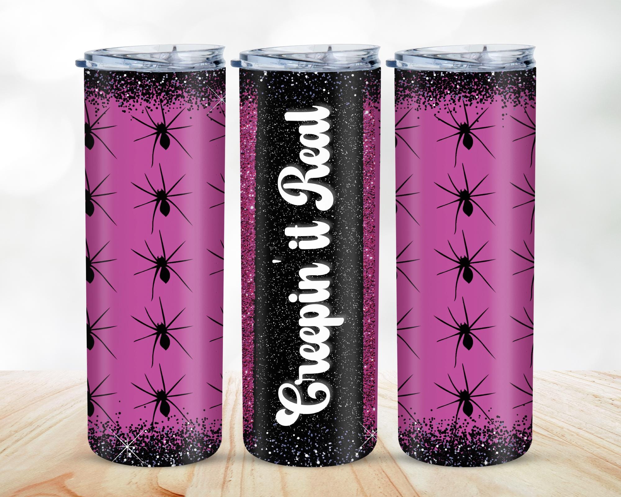 Creep It Real Tumbler Wrap PNG, Pink Spider Tumbler Sublimation Design ...