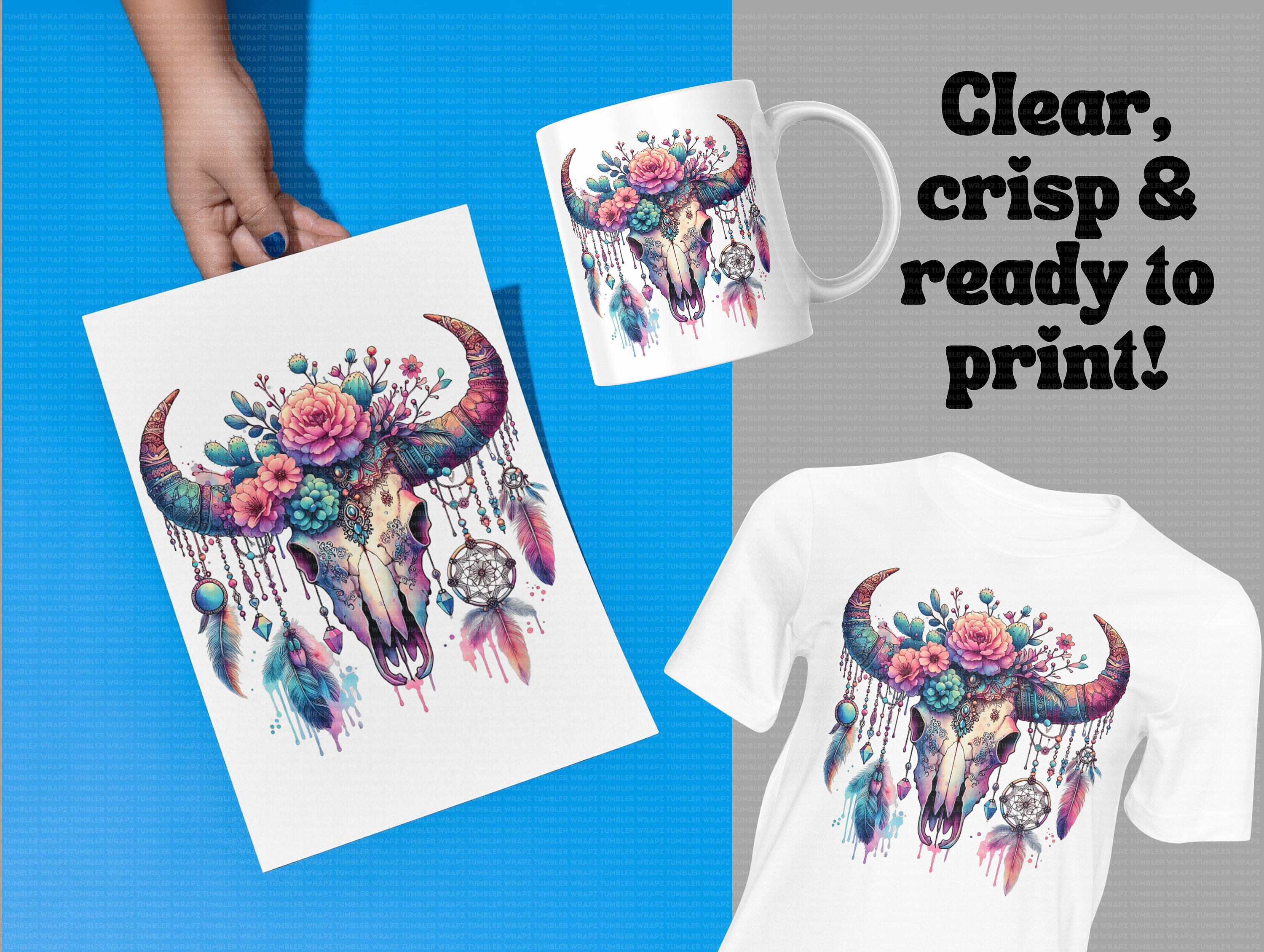 Bull Skull Png Boho Western DTG Sublimation Design Template Whimsigoth ...