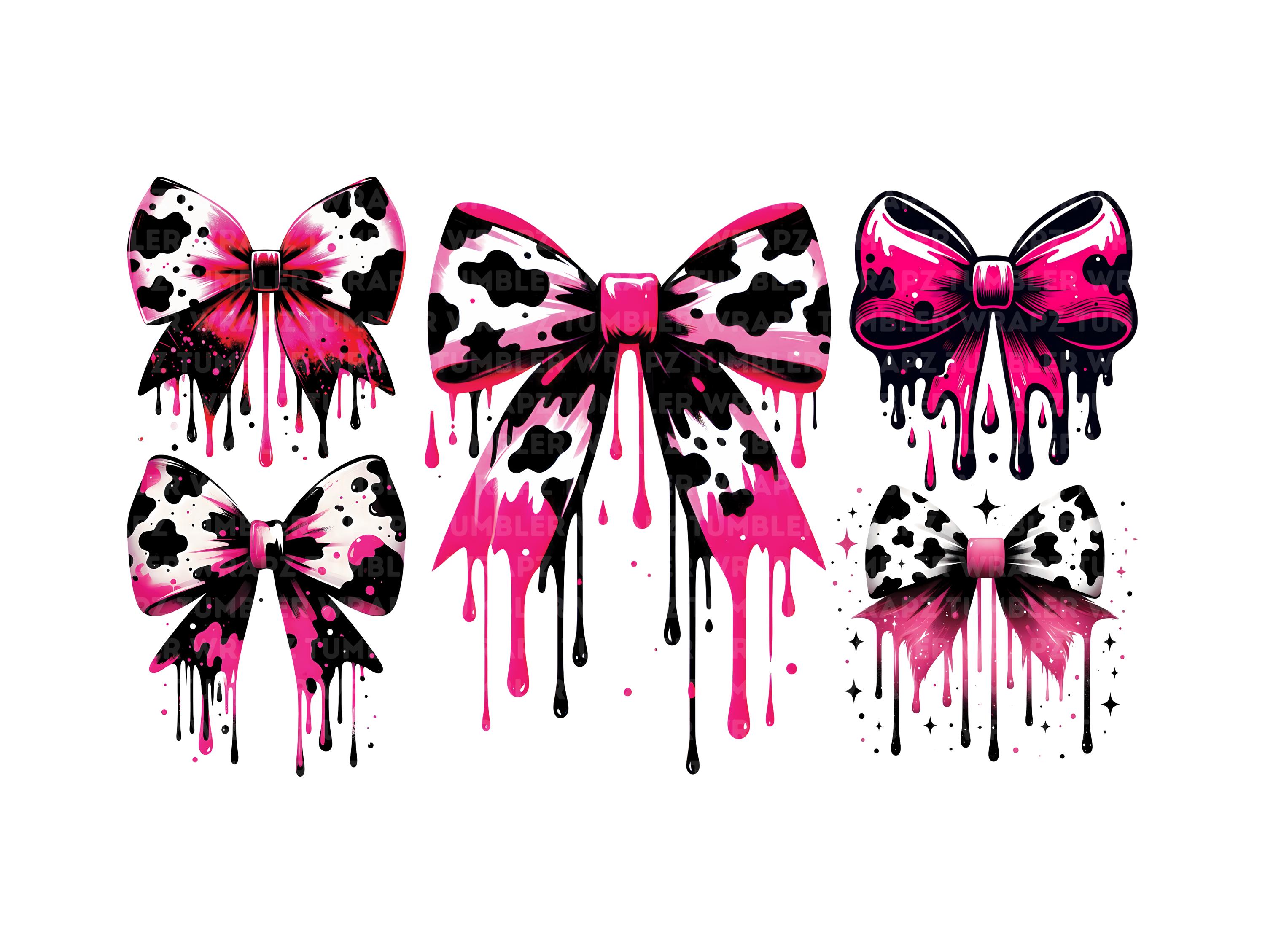 Pink Cow Print Bow Bundle | Dripping Bow Clipart for DTG Sublimation ...