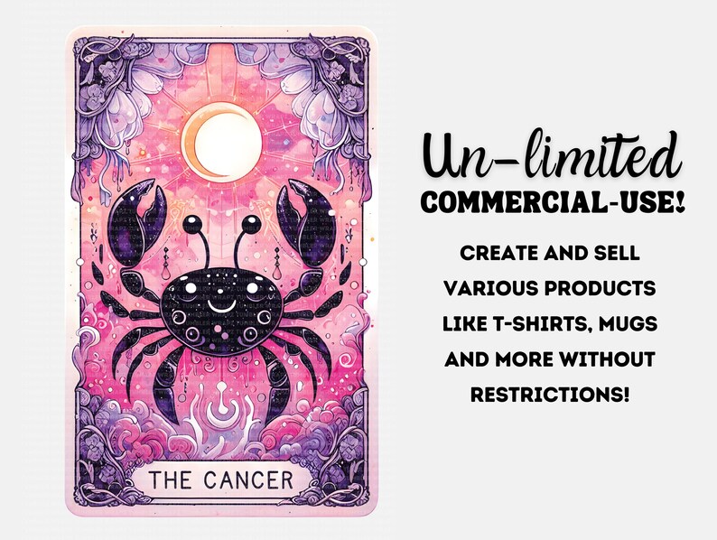 Cancer Tarot Card PNG, Zodiac Sublimation Template, Horoscope Digital ...
