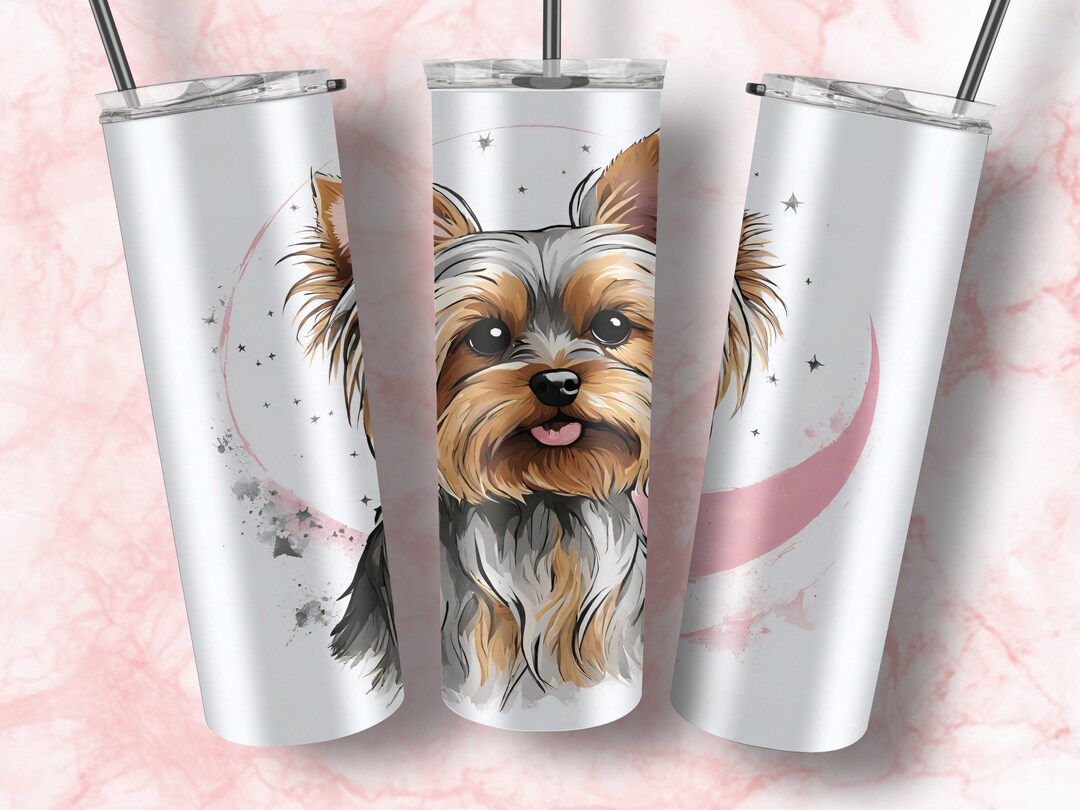 Yorkie Tumbler Wrap Design, Boho Watercolor Tumbler Sublimation, Puppy ...