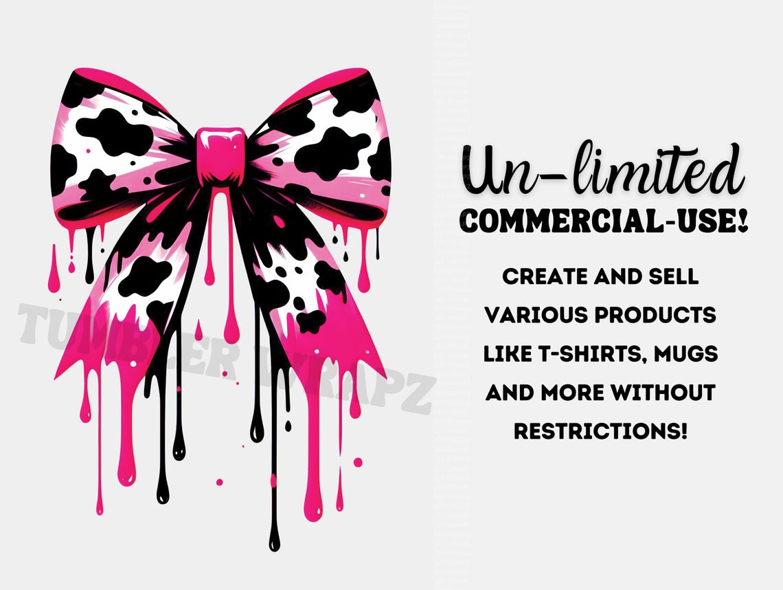 Pink Cow Print Bow Bundle | Dripping Bow Clipart for DTG Sublimation ...