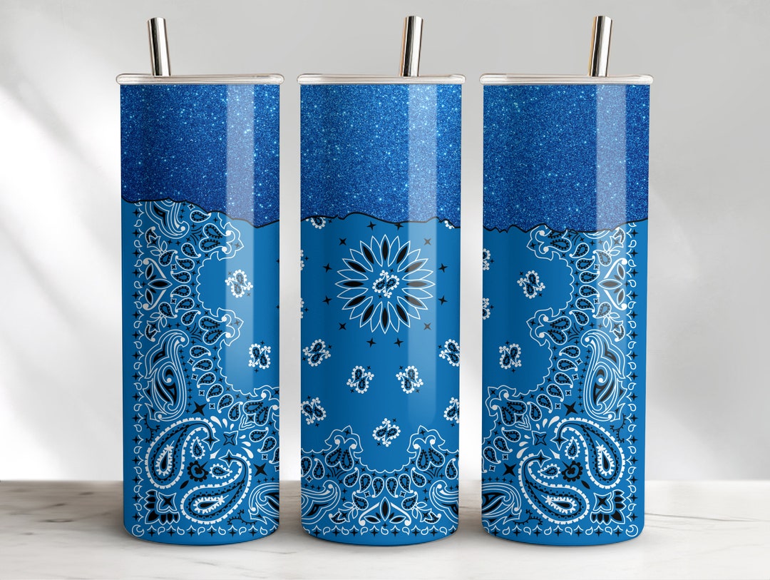 Blue Bandana Tumbler Wrap Png, 20oz Skinny Tumbler, Bandana Car Cup ...