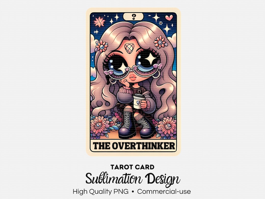 Overthinker Tarot Card PNG - Funny Witchy Sublimation Template, Blonde ...